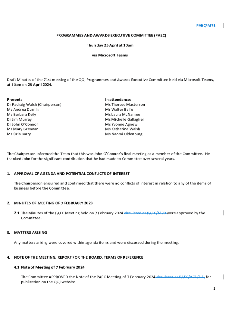 Fillable Online programmes and awards executive committee (paec) Fax ...