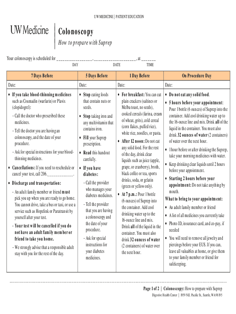 Rellenable en línea Colonoscopy Bowel Prep Instructions SUPREP (Spanish ...