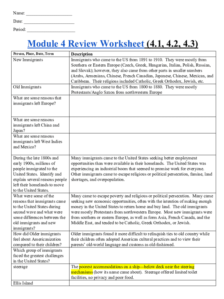 Fillable Online Module 4 Review Worksheet (4.1, 4.2, 4.3) Fax Email ...