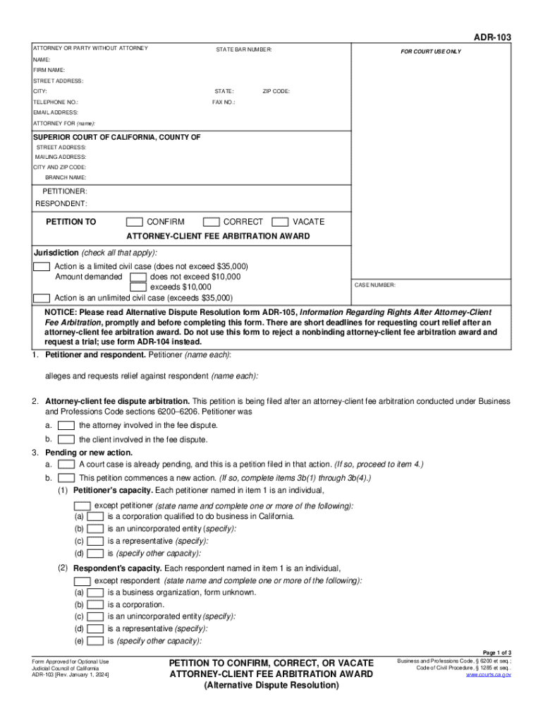 Fillable Online ADR-103 Petition to Confirm, Correct, or Vacate Attorney- ... Fax Email Print ...