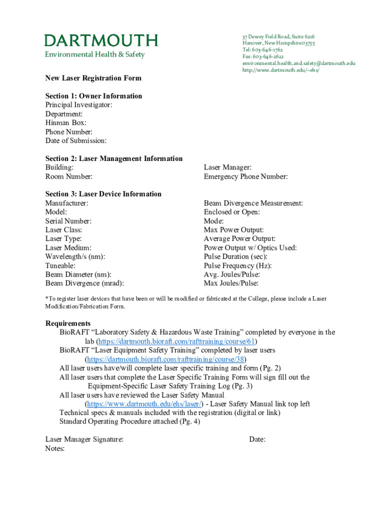 Fillable Online Environmental Health & Safety New Laser Registration ...