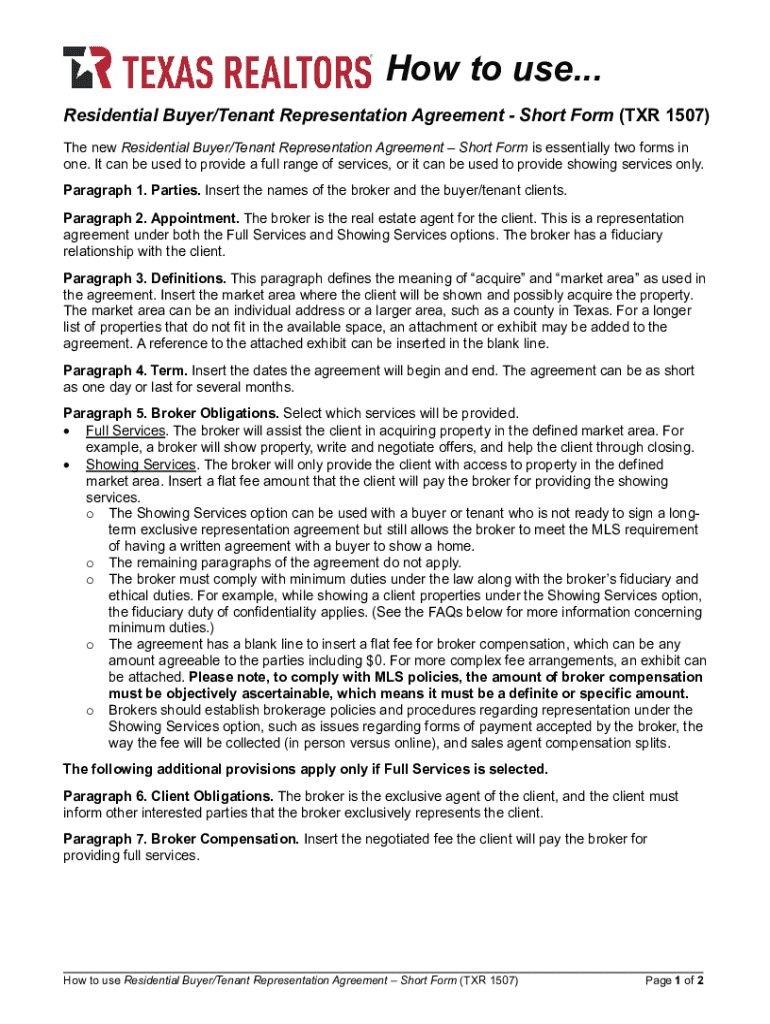 Fillable Online How to Use TXR 1507 - Residential Buyer/Tenant ...