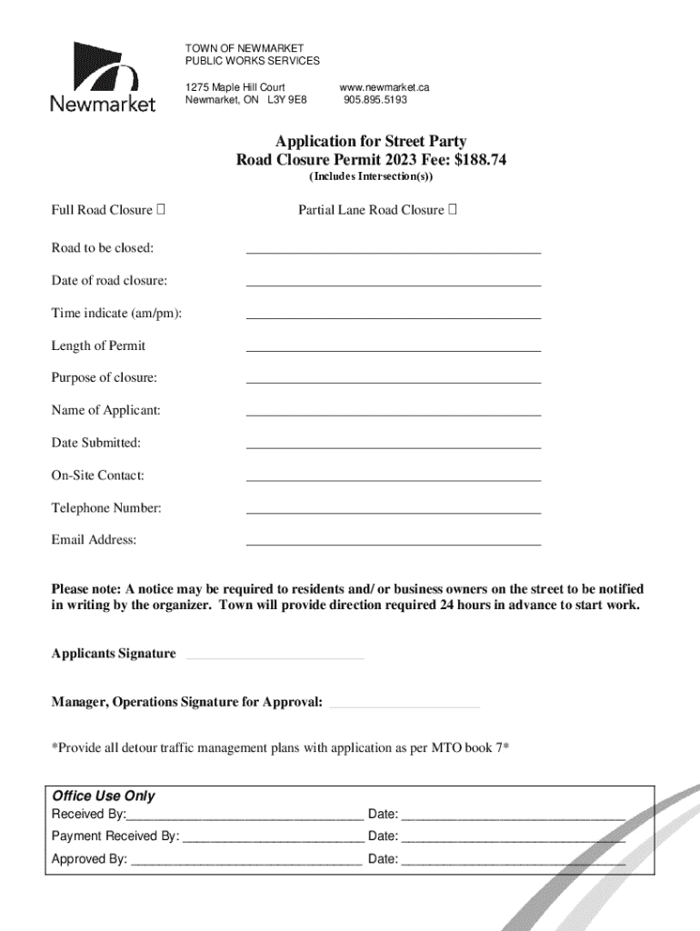 Fillable Online Application for Street Party Road Closure Permit Fax ...