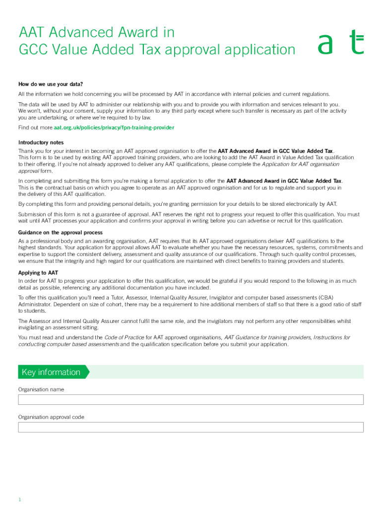 Fillable Online AAT GCC VAT Application approval form. Accessibility ...