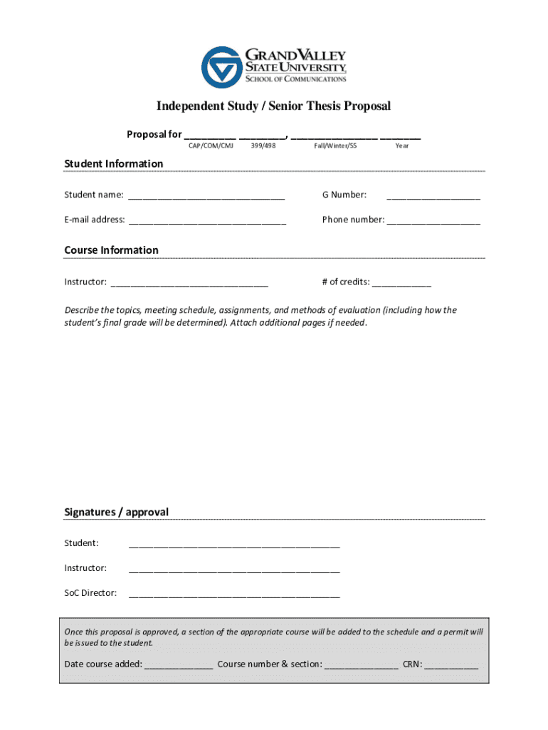 Fillable Online Independent Study and Directed Research Proposal Form Fax Email Print - pdfFiller