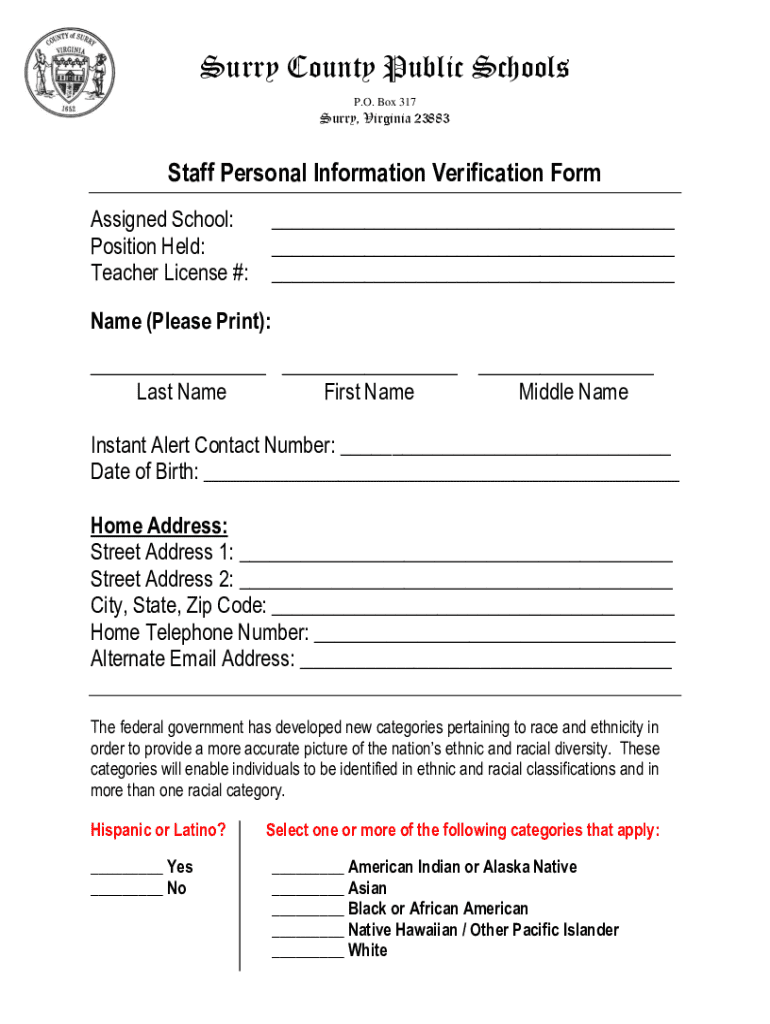 Fillable Online Staff Personal Information Verification Form Fax Email ...