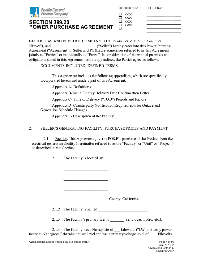 Fillable Online Electric Sample Form No. 79-1102 Section 399.20 Power ...