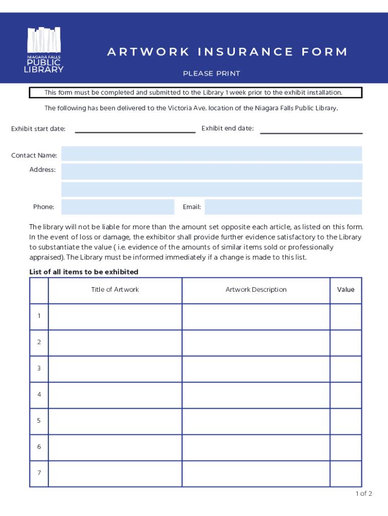 Fillable Online Artwork Insurance Form Fax Email Print - pdfFiller