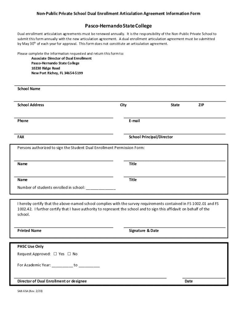 Fillable Online articulation-agreement-and-information-form-private ...