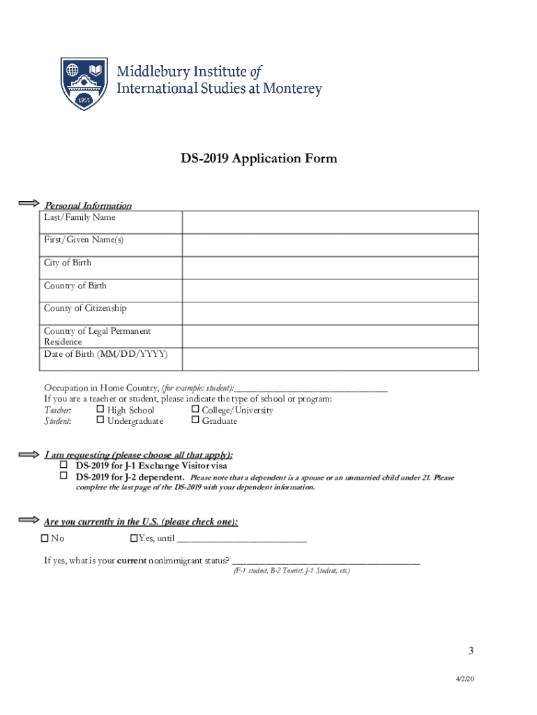 Fillable Online J-1 Scholar DS-2019 Information Form Fax Email Print - pdfFiller