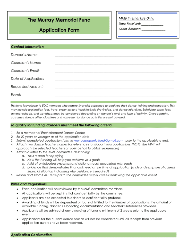Fillable Online Murray Memorial Fund Application Form for Edc Members - Financial Assistance ...