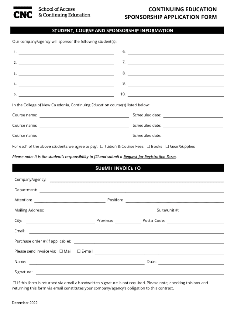 Fillable Online STUDENT, COURSE AND SPONSORSHIP INFORMATION Fax Email ...