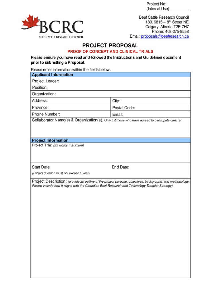 Fillable Online Beef Cattle Research Council Project Proposal Form Fax ...