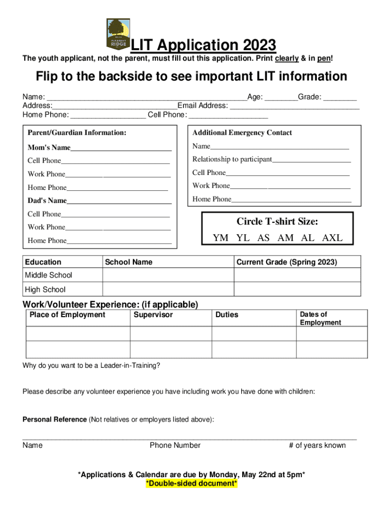 Fillable Online Dear LIT Applicants and Parents - Betsy-Jeff Penn 4-H Camp Fax Email Print ...