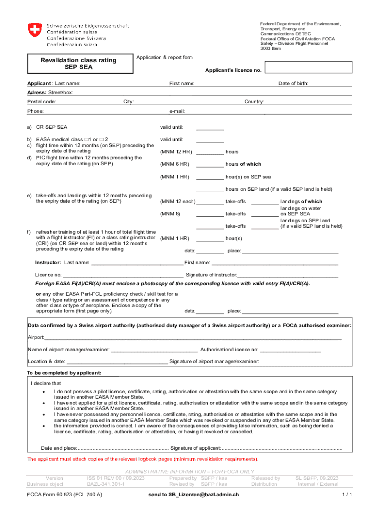 Fillable Online Revalidation class rating SEP SEA Fax Email Print ...