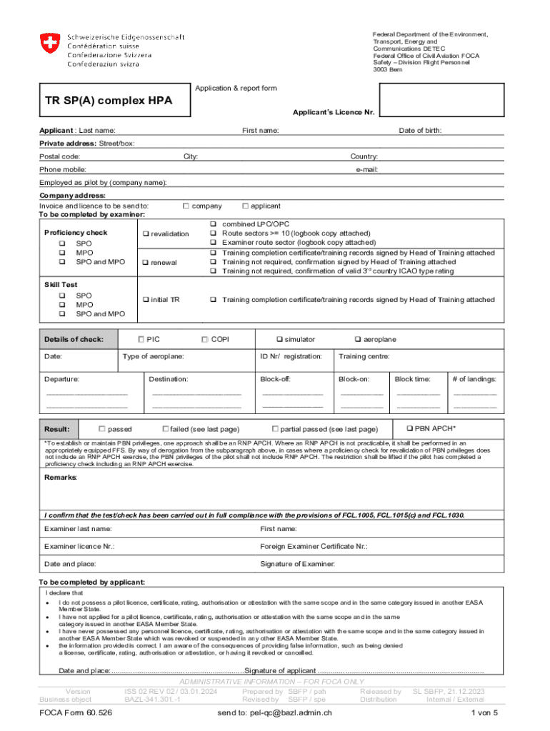 Fillable Online TR SP(A) complex HPA - BAZL Fax Email Print - pdfFiller