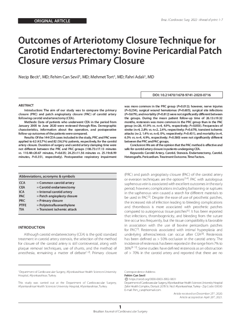 Fillable Online Patch angioplasty versus primary closure for carotid ...