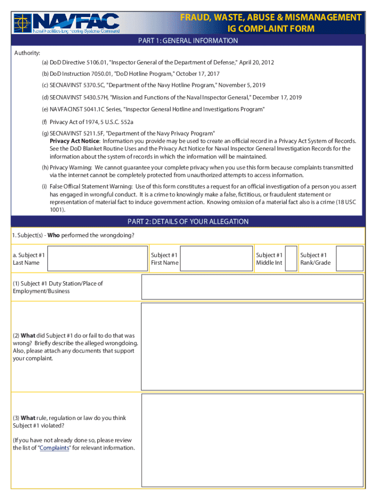 NAVFAC Fraud Waste Abuse Mismanagement IG Form - Fill Online, Printable ...
