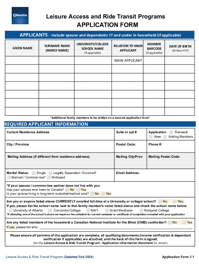 Fillable Online Leisure Access & Ride Transit Program - Application Form. Leisure Access & Ride ...