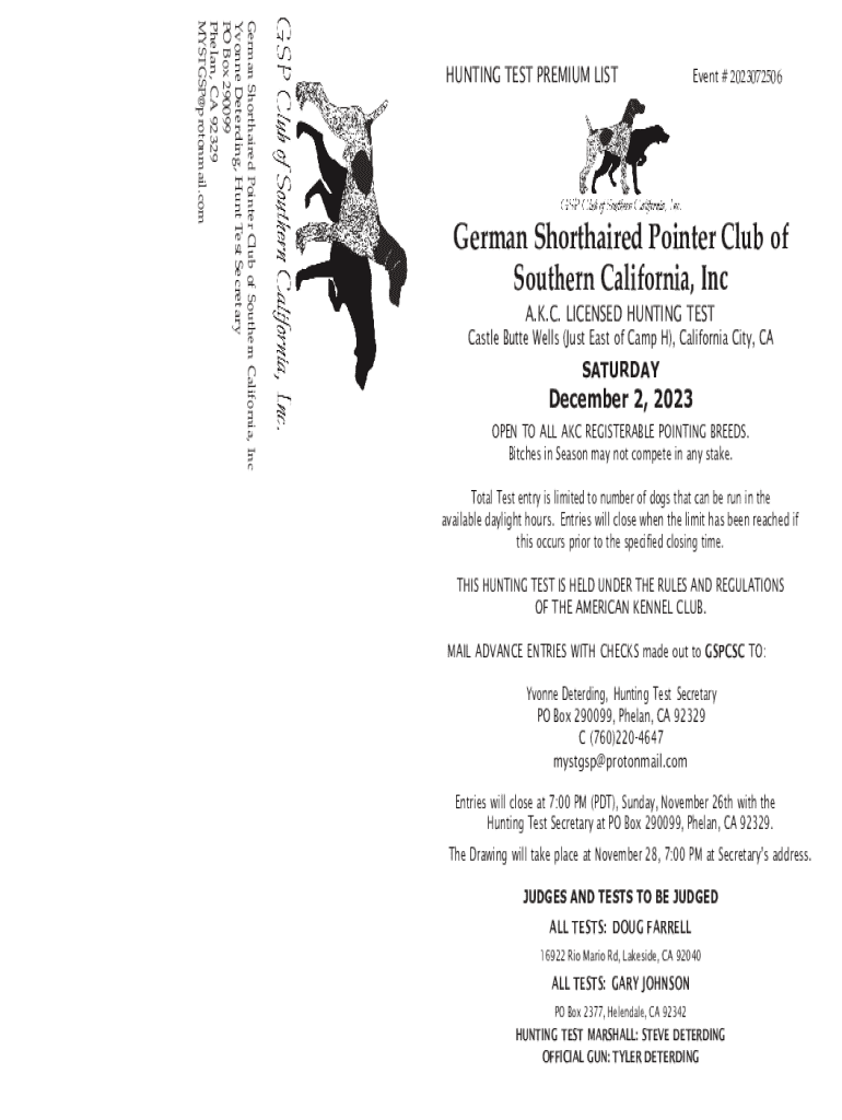 Fillable Online German Shorthaired Pointer Club Of Southern California ...