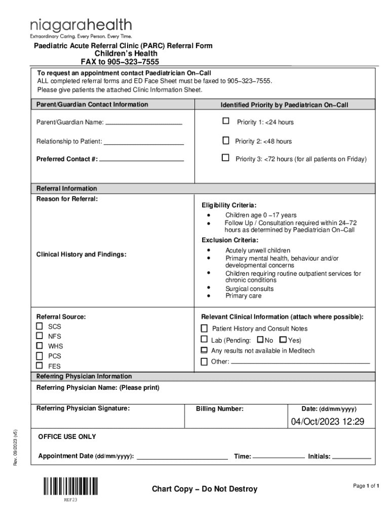Fillable Online Paediatric Acute Referral Clinic (PARC) Referral Form ...
