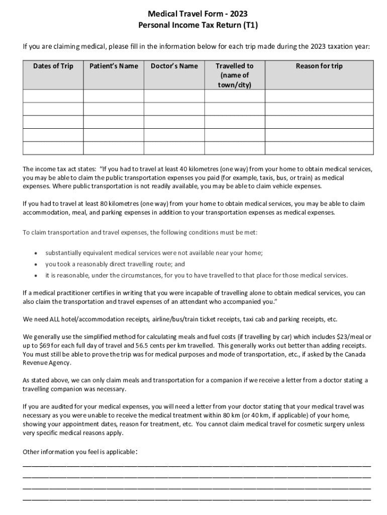 Fillable Online 2023 Medical Travel Form Fax Email Print - pdfFiller