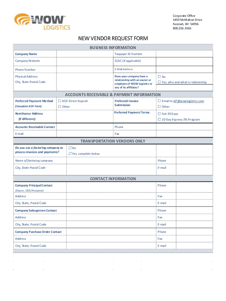 Fillable Online Fillable Online NEW VENDOR REQUEST FORM Dear ... Fax ...