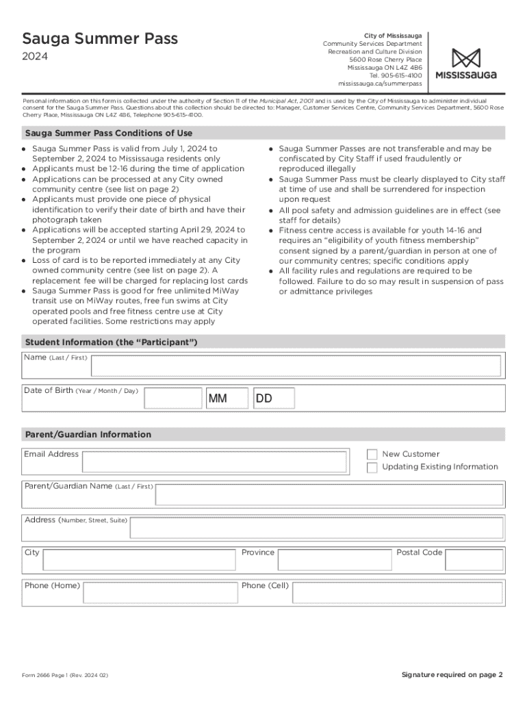 Fillable Online Make summer more affordable with a Sauga Summer Pass ...