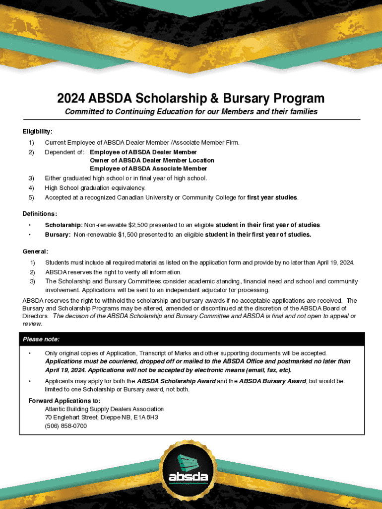 Fillable Online 2024 Absda Scholarship & Bursary Program for Continuing ...