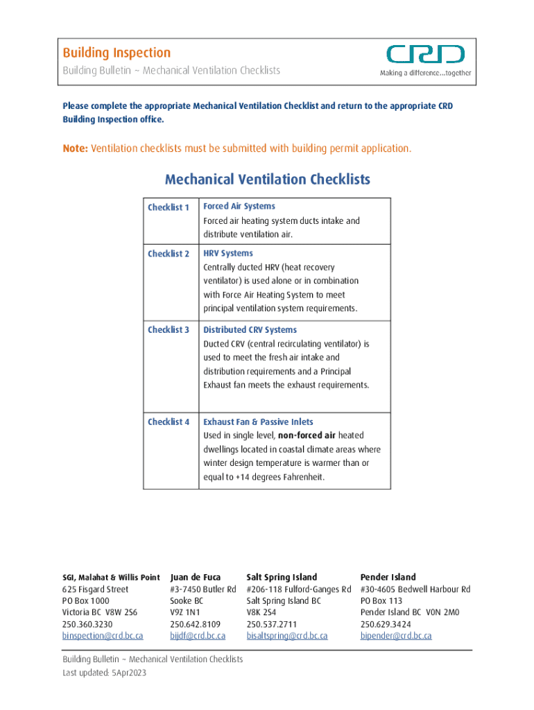 Fillable Online Building Inspection Mechanical Ventilation Checklists - Crd Fax Email Print ...