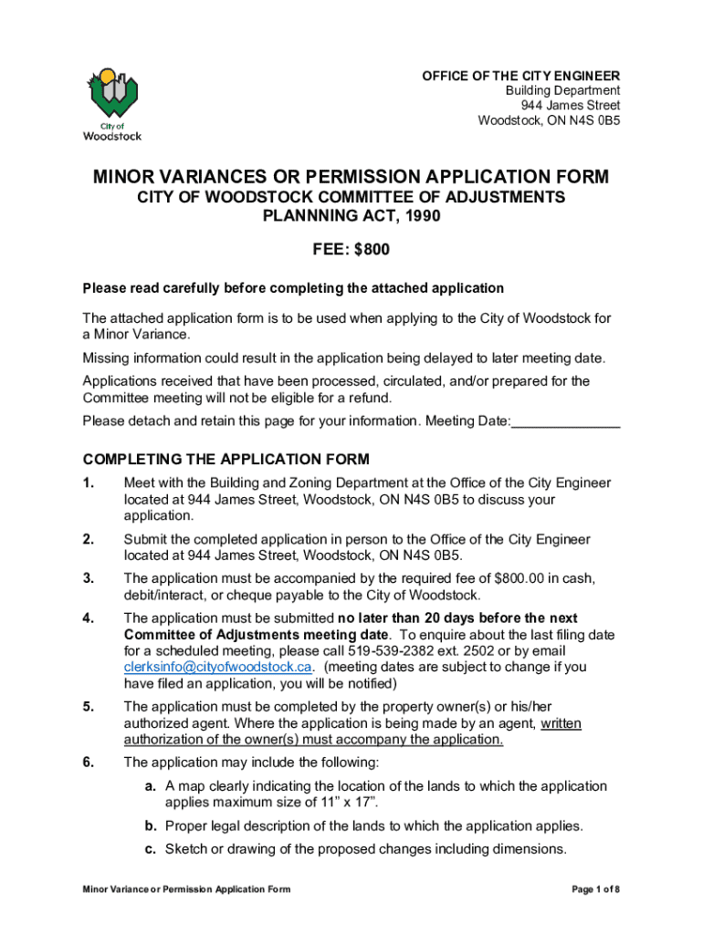 Fillable Online Woodstock Minor Variances or Permission Application ...