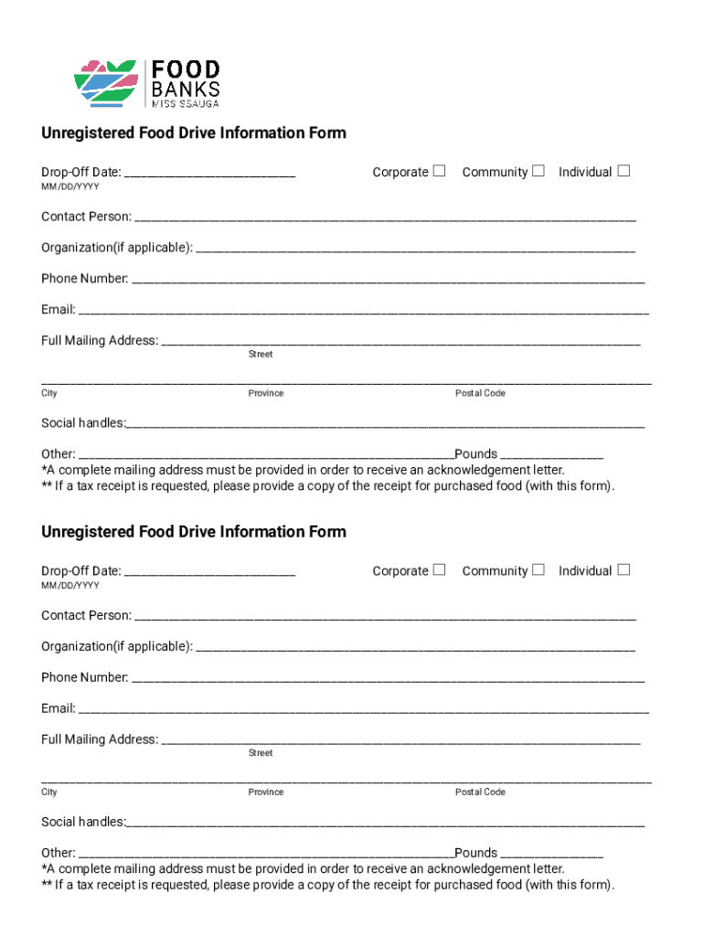 Fillable Online Unregistered food drive drop-off form.docx Fax Email ...