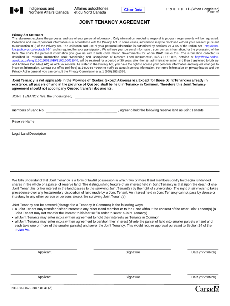 Fillable Online JOINT TENANCY AGREEMENT. JOINT TENANCY AGREEMENT - INTER-81-157E Fax Email Print ...