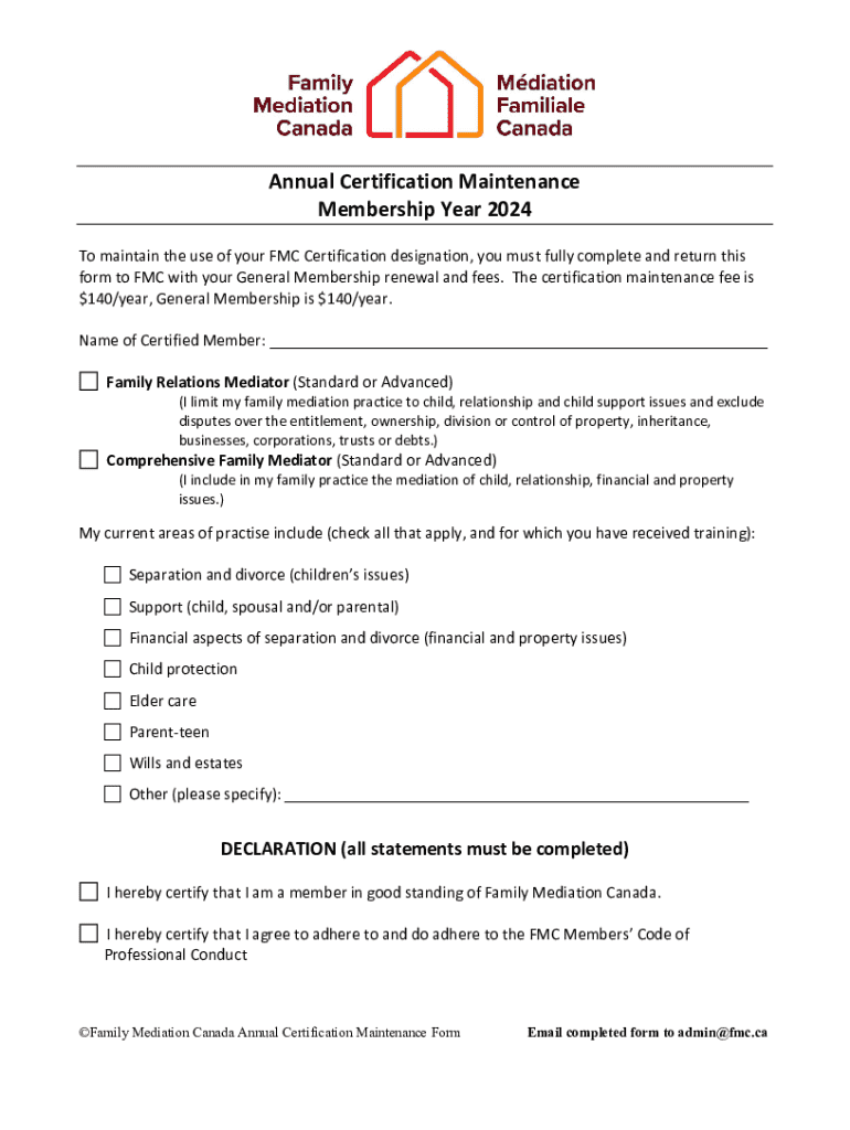Fillable Online Annual Certification Maintenance - Membership Year 2024 Fax Email Print - pdfFiller
