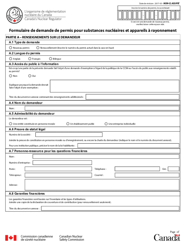 Fillable Online Formulaire de demande de permis pour substances nuclaires et appareils ...