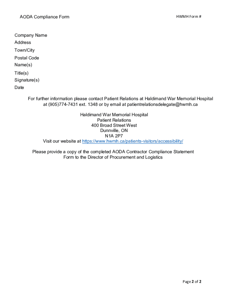 Fillable Online Aoda Contractor Compliance Statement Form Fo 119 - Fill ...