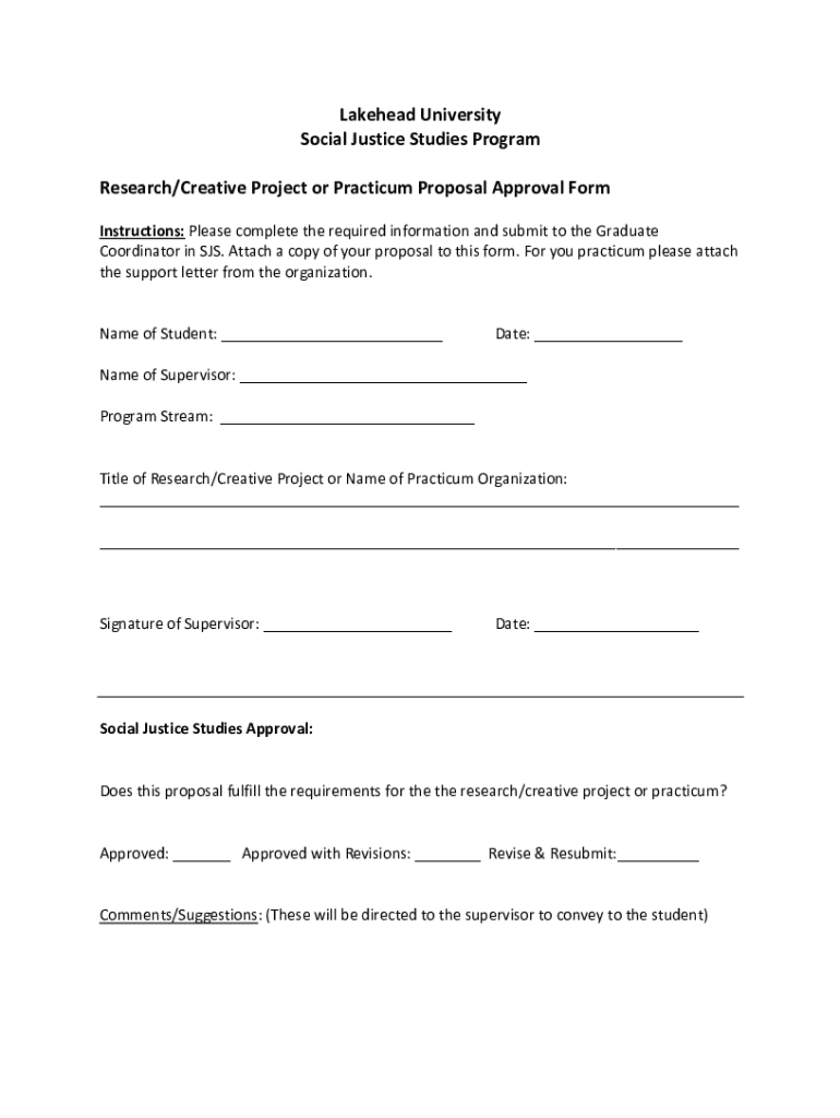 Fillable Online Lakehead University Social Justice Studies Approval ...