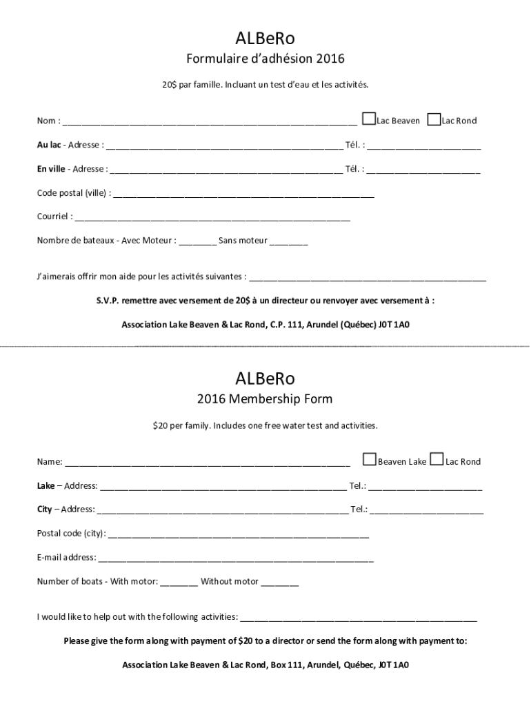 Fillable Online 20$ par famille Fax Email Print - pdfFiller