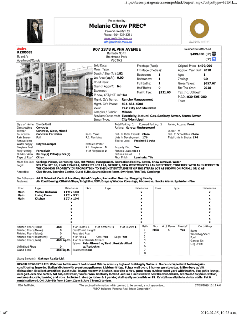 Fillable Online Residential Property Listing 907 2378 Alpha Avenue Burnaby North Brentwood Park ...