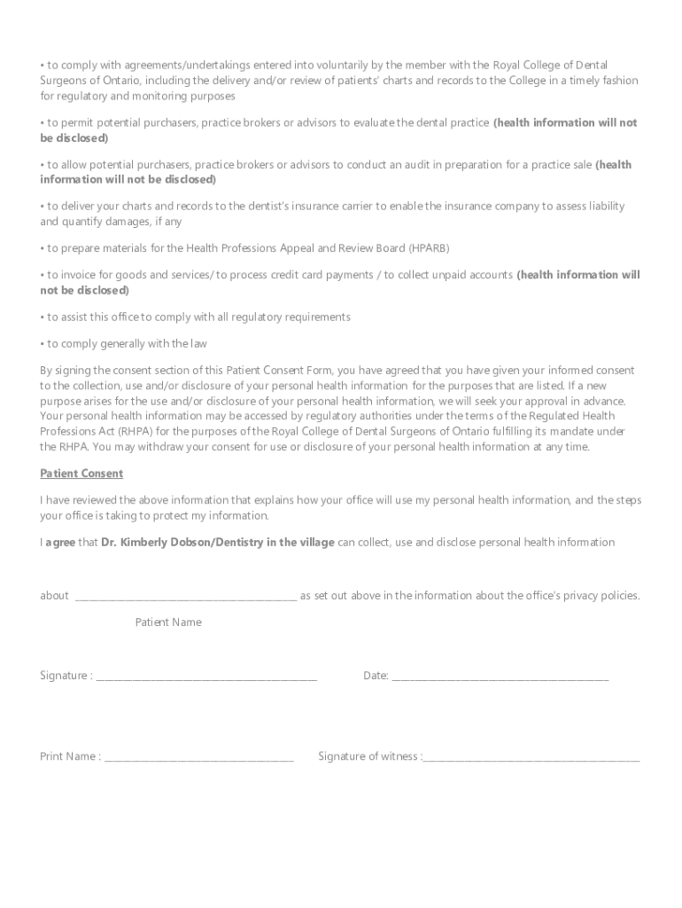 Fillable Online PATIENT CONSENT FORM: COLLECTION, USE AND ... Fax Email Print - pdfFiller