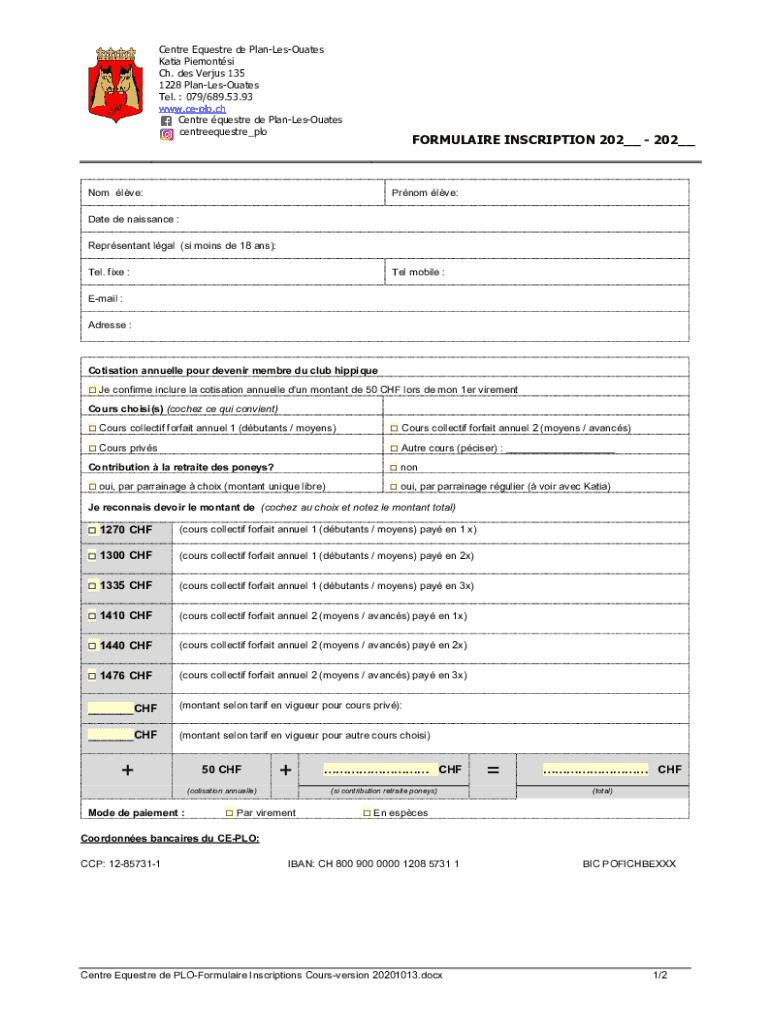 Remplissable en ligne Centre Equestre de PLO-Formulaire Inscriptions Cours-version 20201013.docx ...