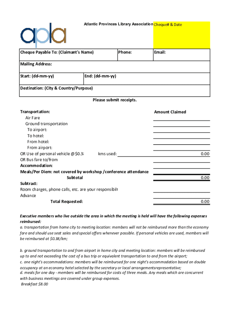 Fillable Online APLA Executive Travel Expense Claim Form.xlsx Fax Email ...