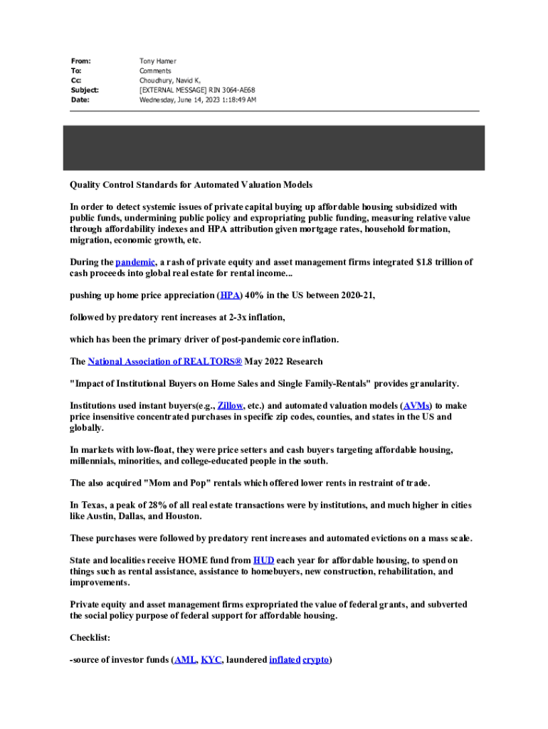 Fillable Online Quality Control Standards for Automated Valuation ...