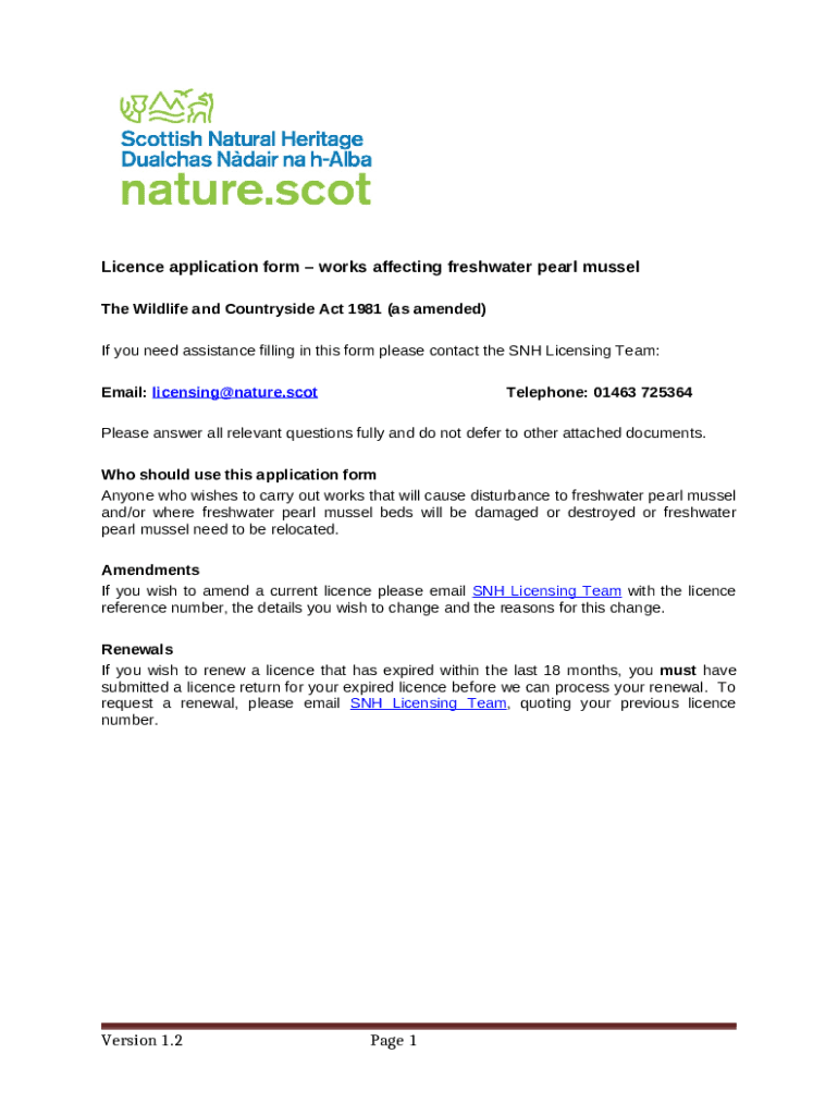 Licence application - freshwater pearl mussel survey. ... Doc Template ...