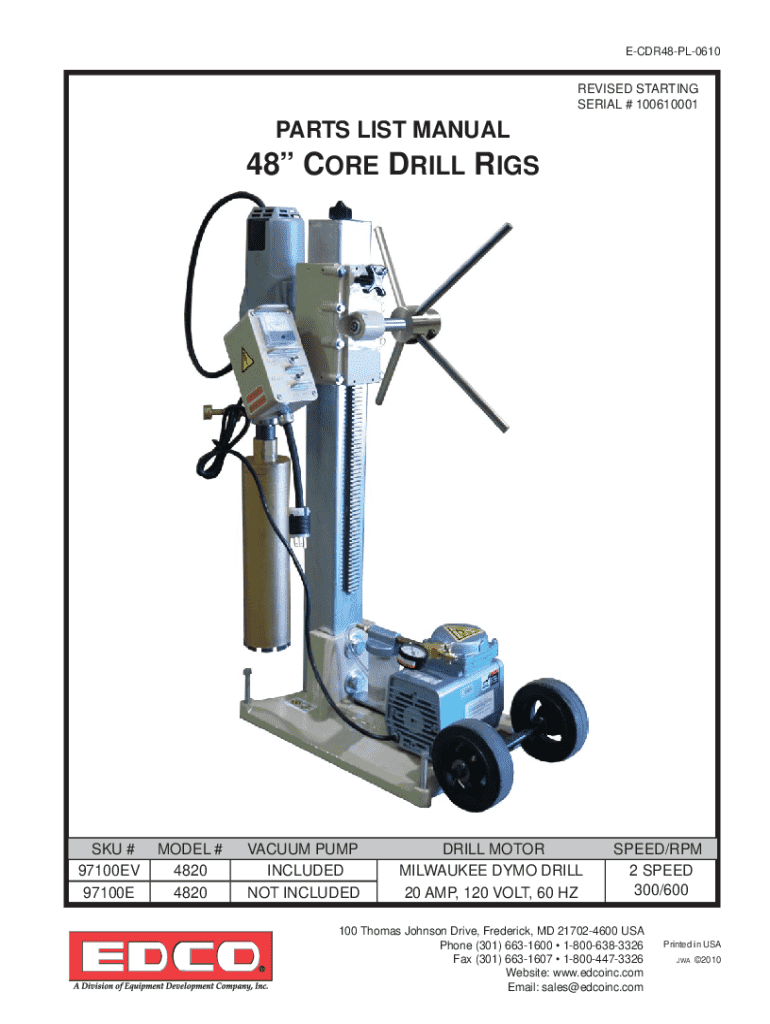 Fillable Online Pearl Core Drill Rig with Milwaukee 4094 20A Shear Pin ...