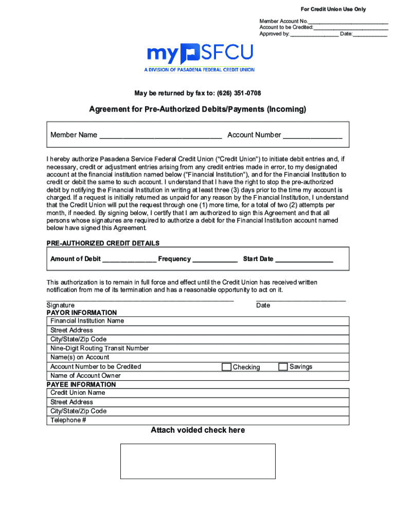 Fillable Online ACH for Pre Authorized Debits-Pymts (Incoming) Fax Email Print - pdfFiller