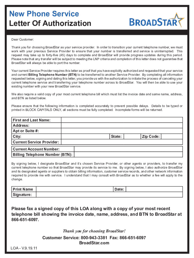 Fillable Online Spectrum Voice Electronic Letter of Authorization Fax ...