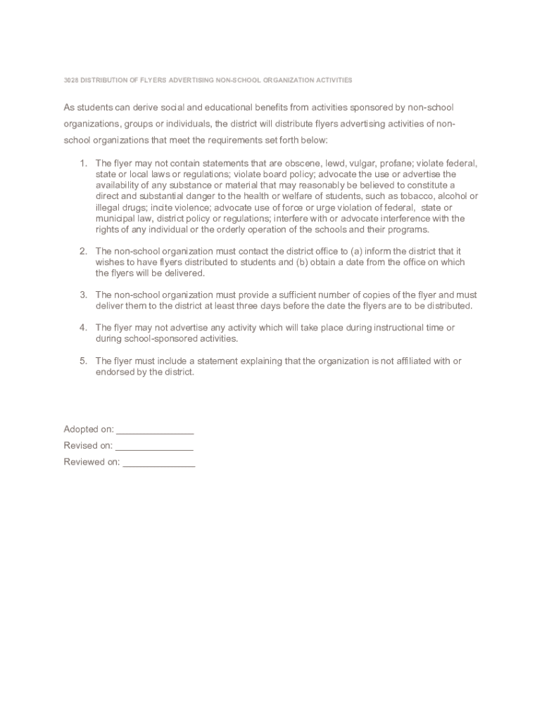 Fillable Online 3028 distribution of flyers advertising non-school ... Fax Email Print - pdfFiller
