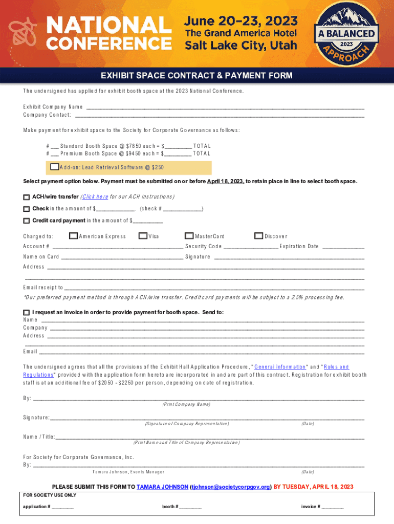 Fillable Online EXHIBIT SPACE CONTRACT & PAYMENT FORM Fax Email Print ...