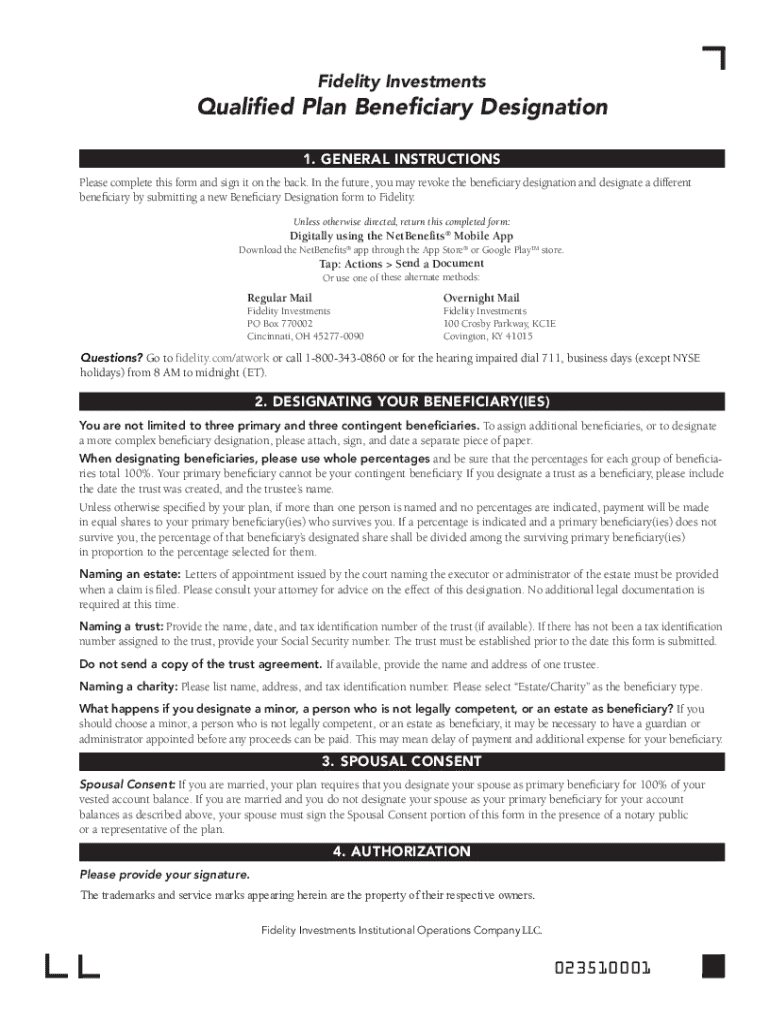 Fillable Online Fidelity Investments 401(k) Beneficiary Form Fax Email ...